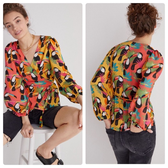 FARM Rio | Tops | Farm Rio Toucan Rainforest Wrap Blouse | Poshmark